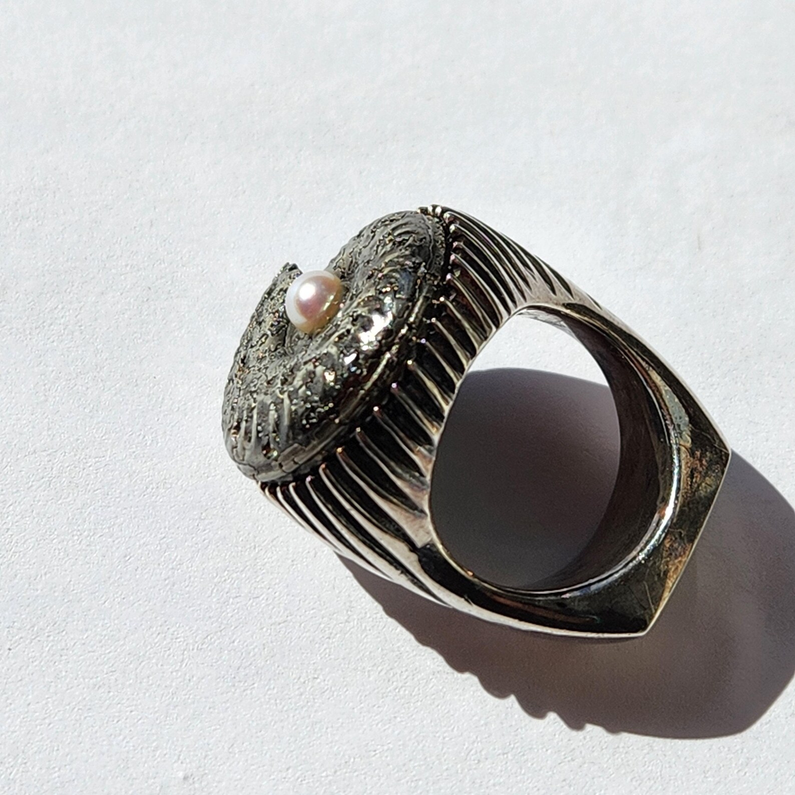 OOAK Designer Sterling Silver Fossil Ring, Pyrite Ammonite, South Sea ...