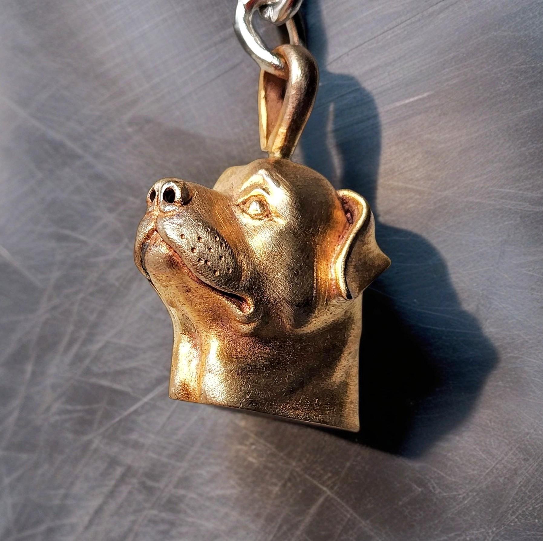 Handmade 18K Gold Rottweiler Pendant or Key Chain, Leather Cord ...