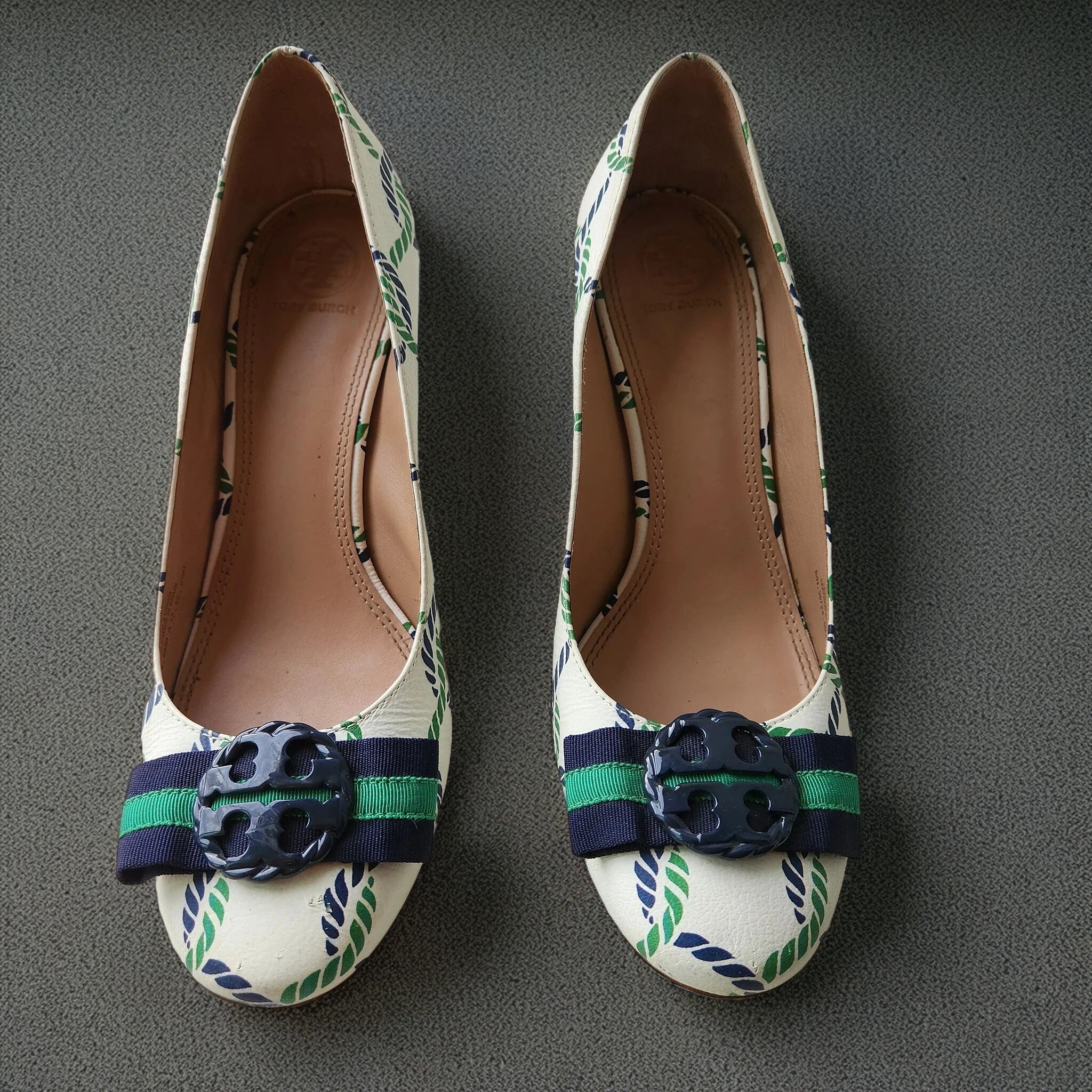 Vintage Tory Burch Nautical Rope Heels, Leather Pumps, Bow Buckle, SZ 9 ...