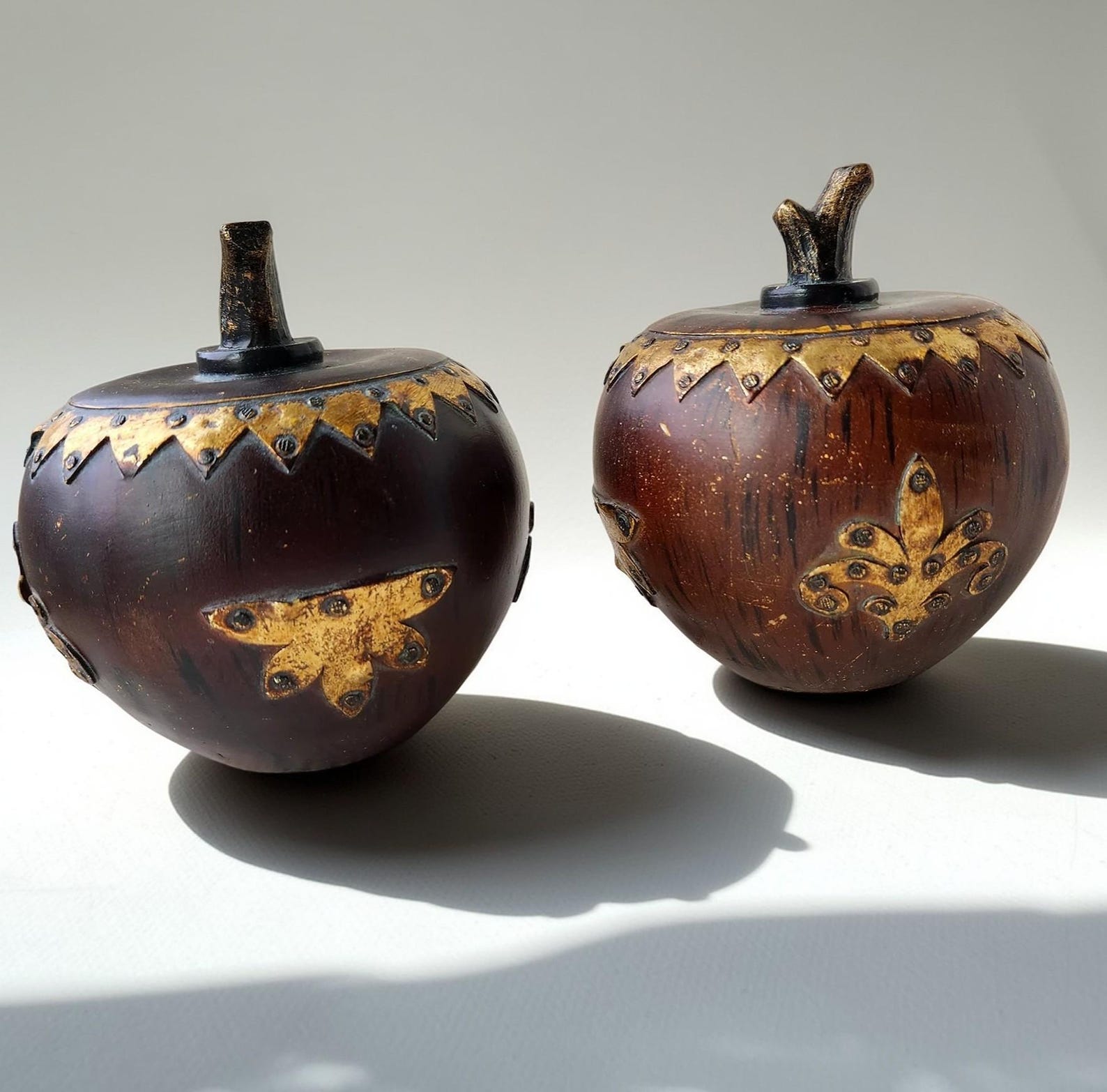 Vintage Brass Broidered Coconut Shell Fruit: Kerala Folk Art Decor, Set ...