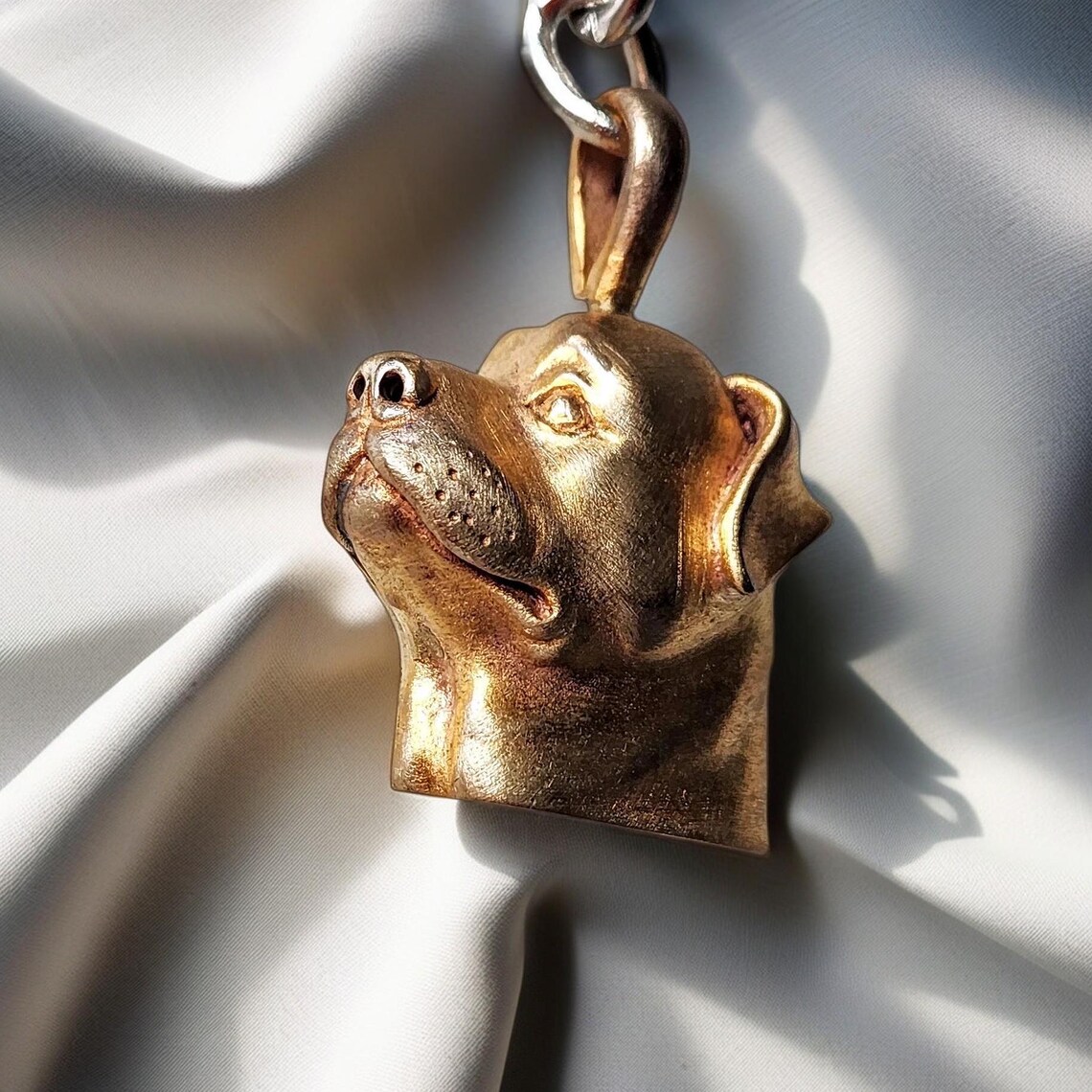 Handmade 18K Gold Rottweiler Pendant or Key Chain, Leather Cord ...