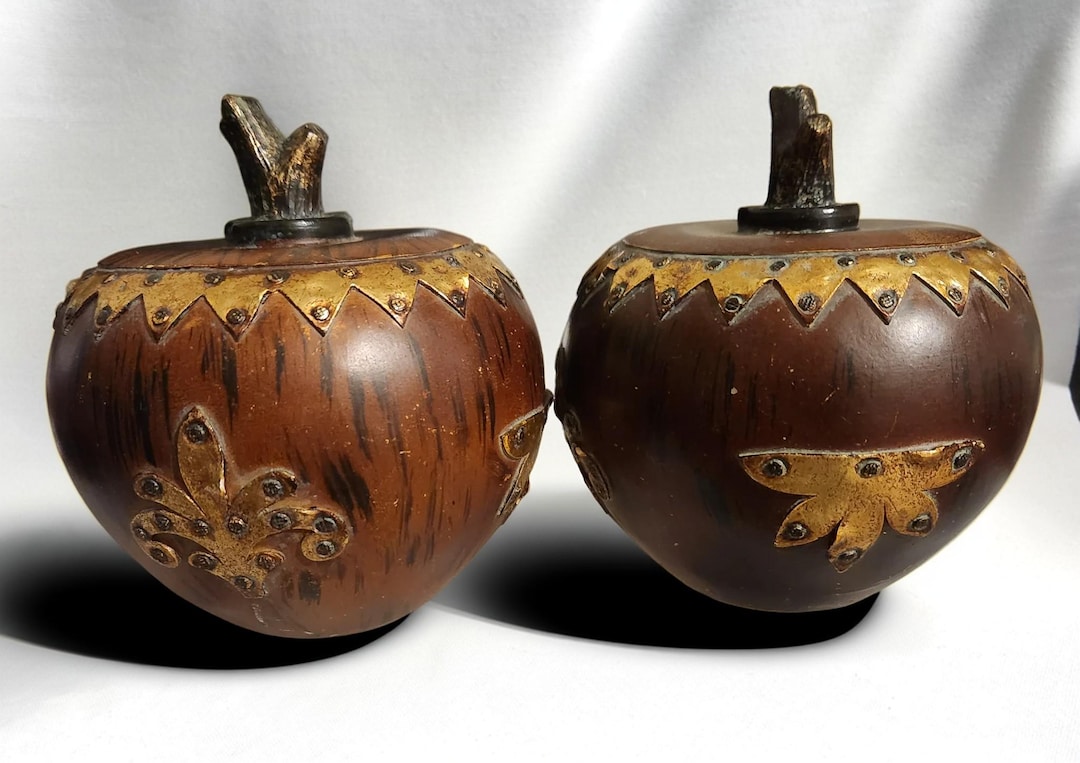 Vintage Brass Broidered Coconut Shell Fruit: Kerala Folk Art Decor, Set ...