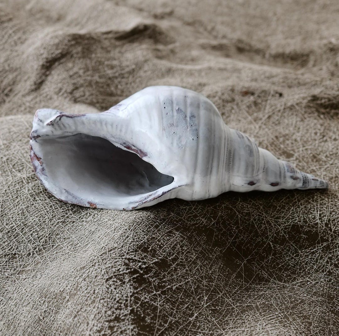 Oversized Realistic Decorative Coastal Conch Shell Ceramic Sculpture ...