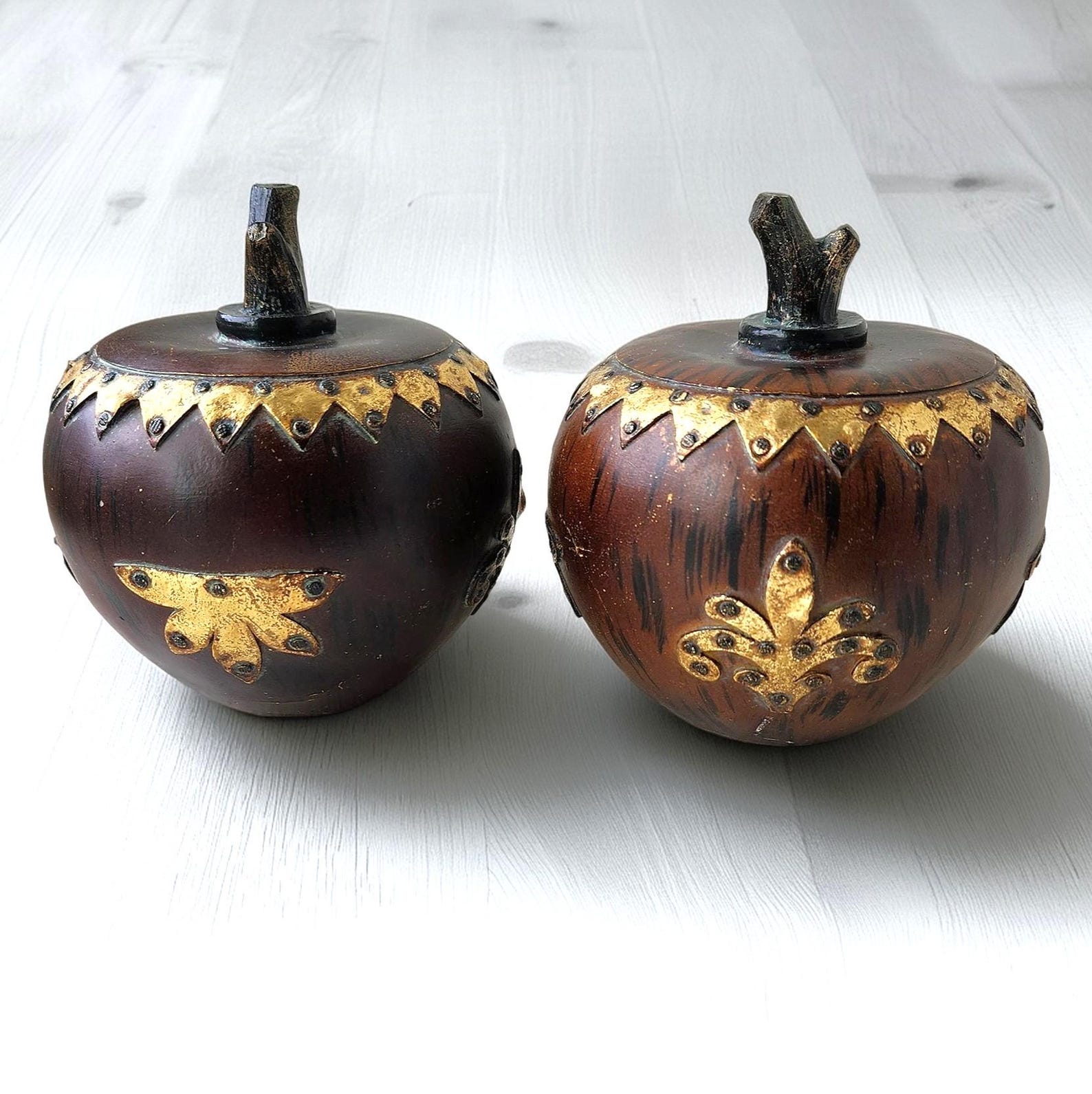 Vintage Brass Broidered Coconut Shell Fruit: Kerala Folk Art Decor, Set ...