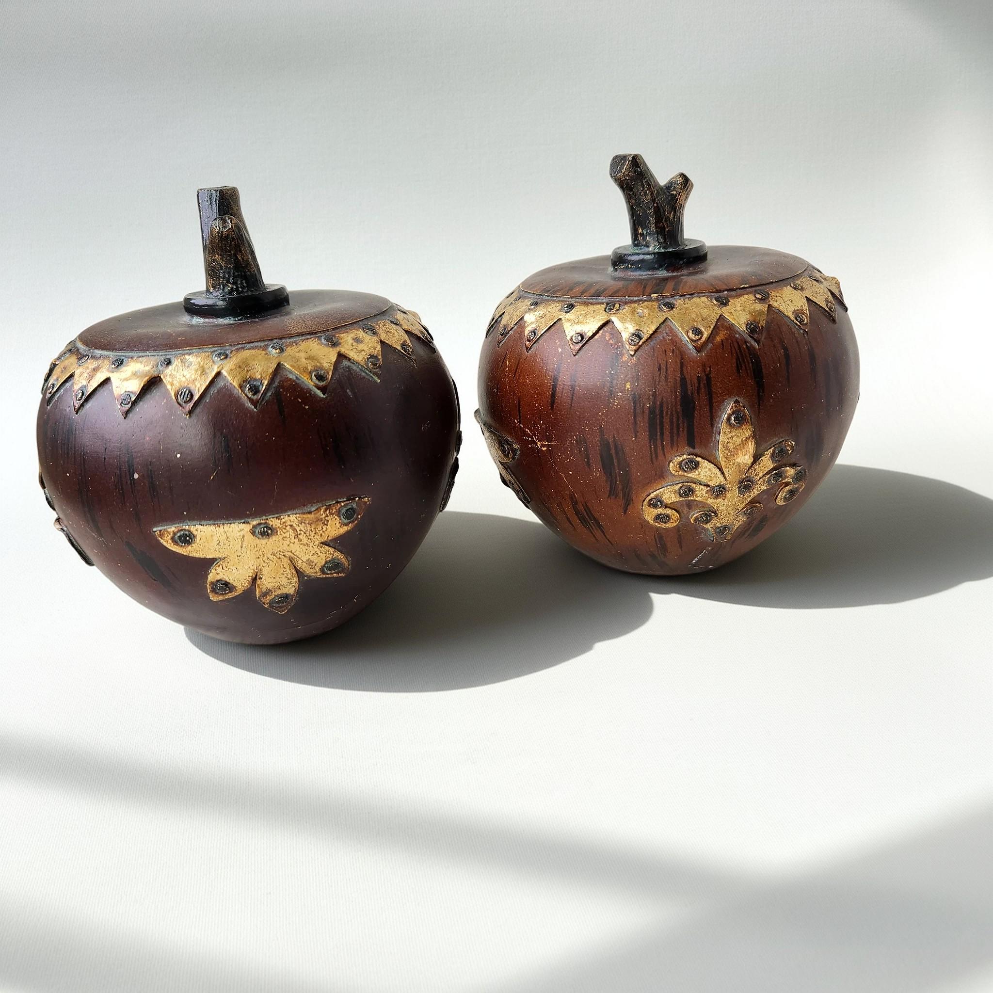 Vintage Brass Broidered Coconut Shell Fruit: Kerala Folk Art Decor, Set ...