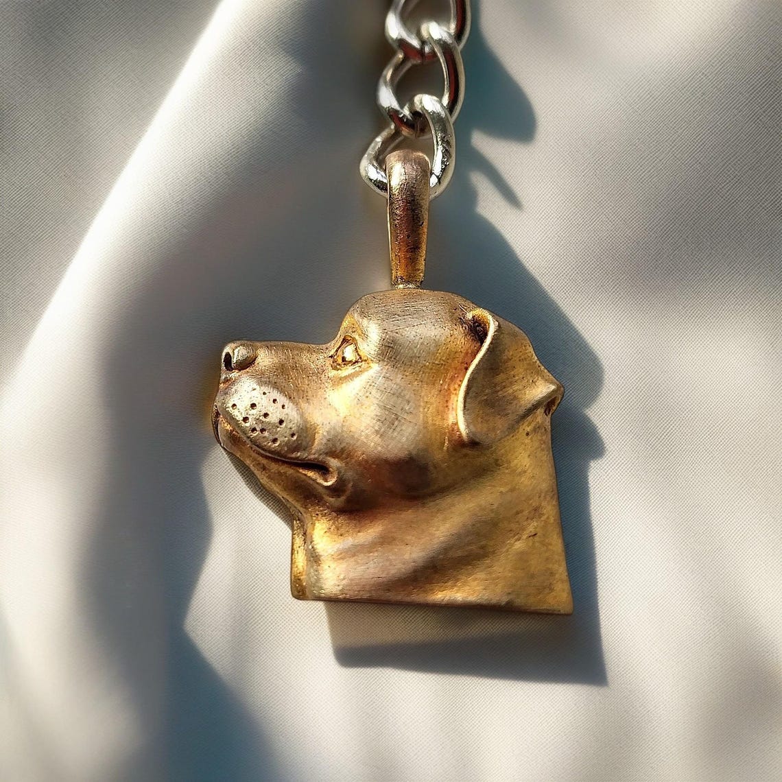 Handmade 18K Gold Rottweiler Pendant or Key Chain, Leather Cord ...