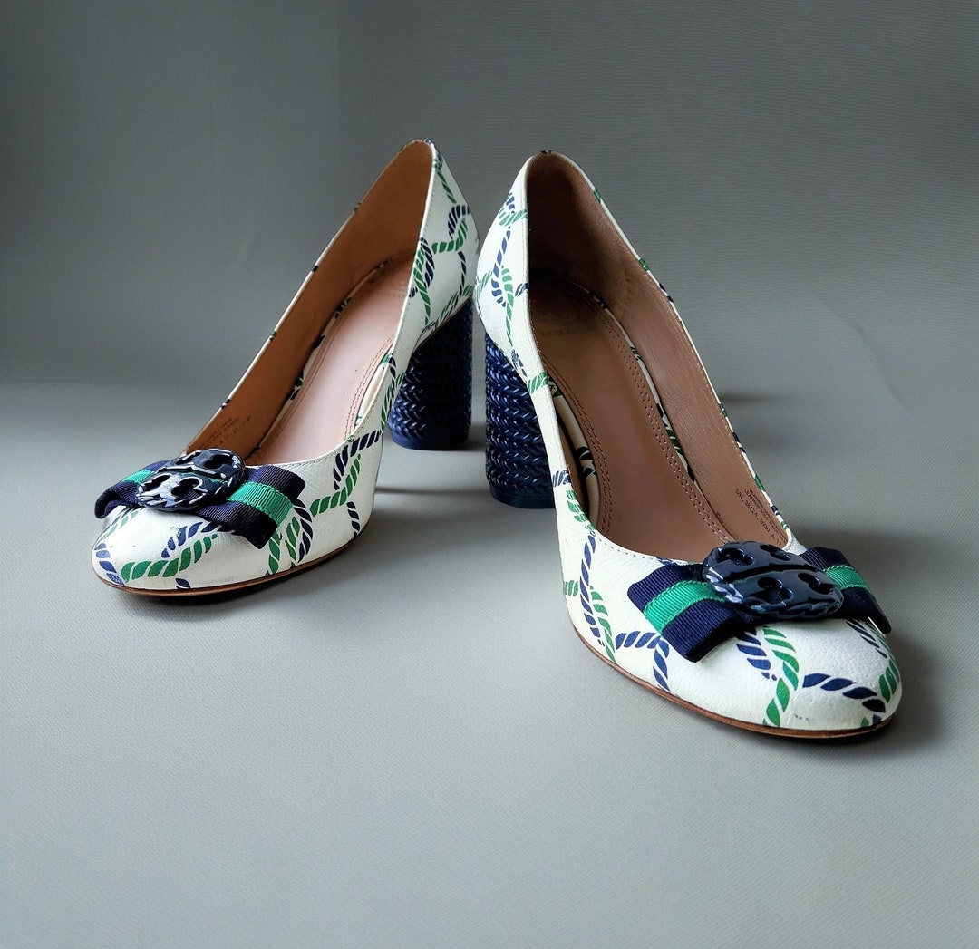 Vintage Tory Burch Nautical Rope Heels, Leather Pumps, Bow Buckle, SZ 9 ...