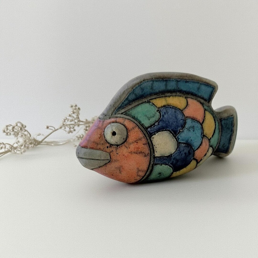 Vintage Raku Art, Mosaic Pottery Koi Fish Decor, South Africa Figurine ...