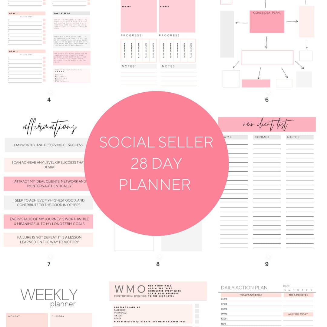 28 Day Pink Printable Planner Social Sales/mlm Goal Setting and Daily ...