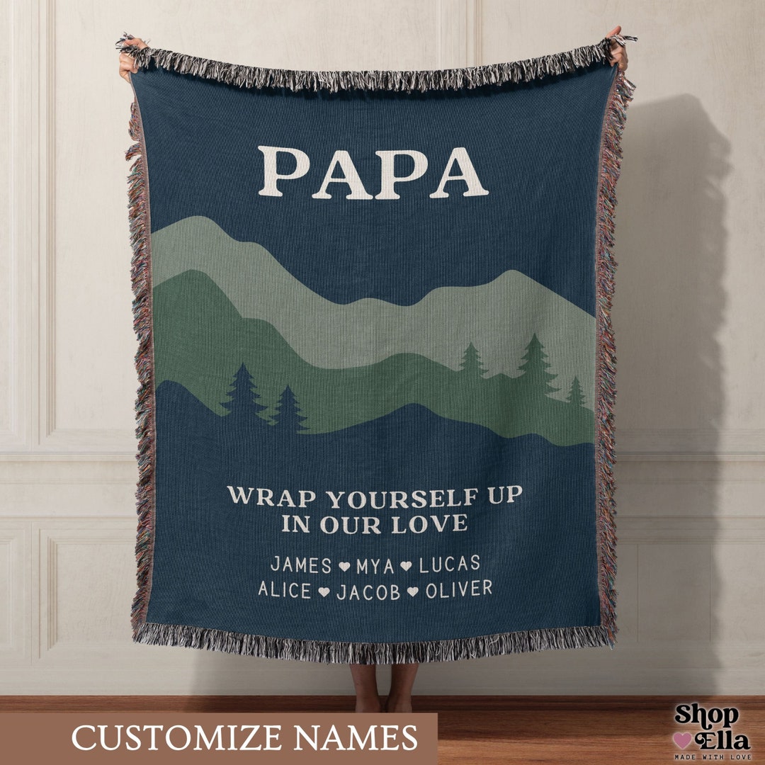 Custom Papa Blanket Gift for Dad With Personalized Grandkids Names ...