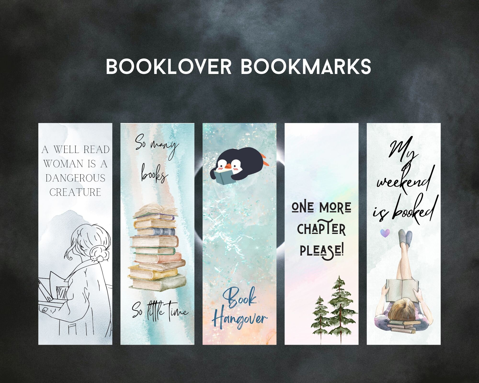 Printable Minimalistic Bookmarks for Women Gift for Booklovers Pastel ...