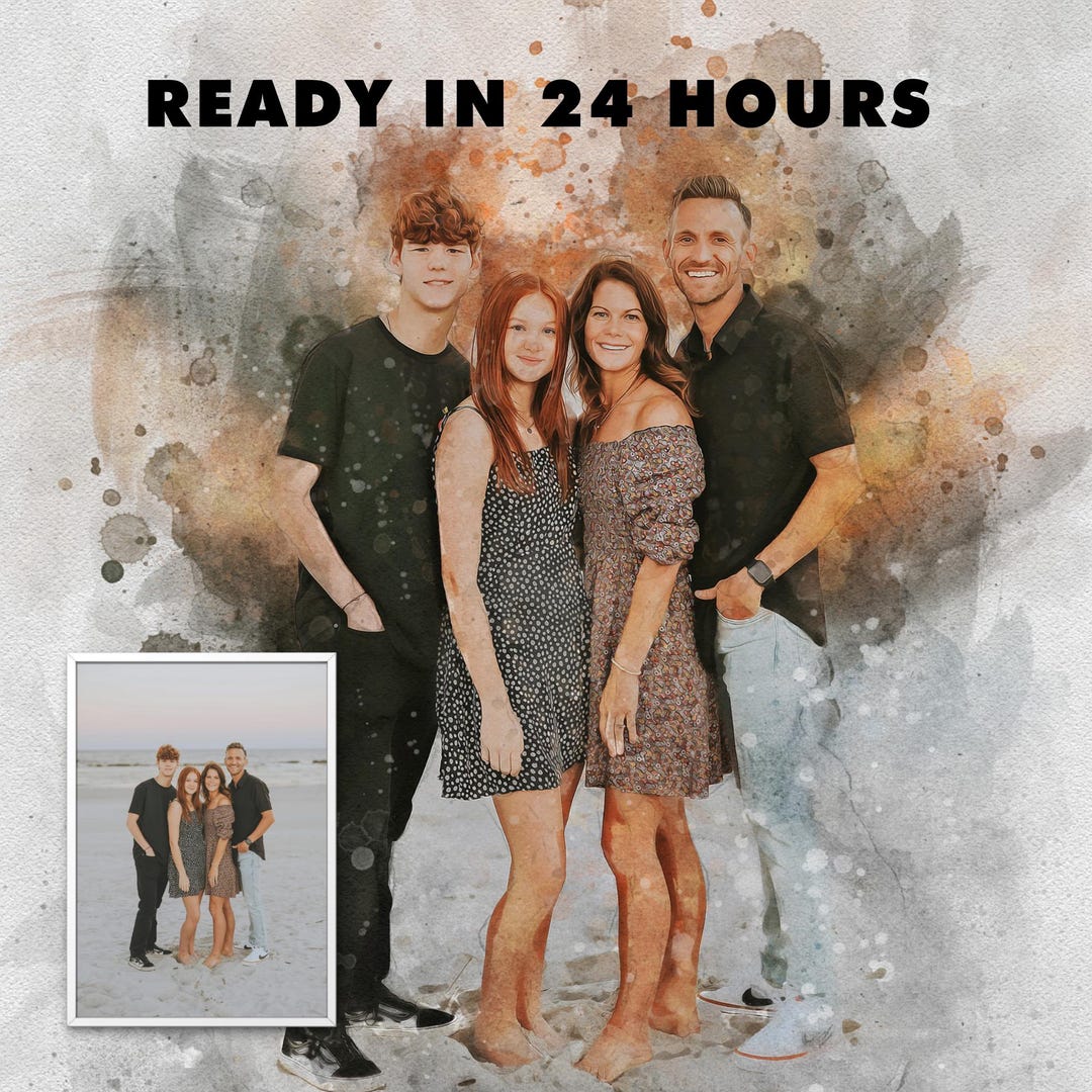 Custom Digital Watercolor Family Portrait | Christmas Gift | Personalized Sketch From Photo ...