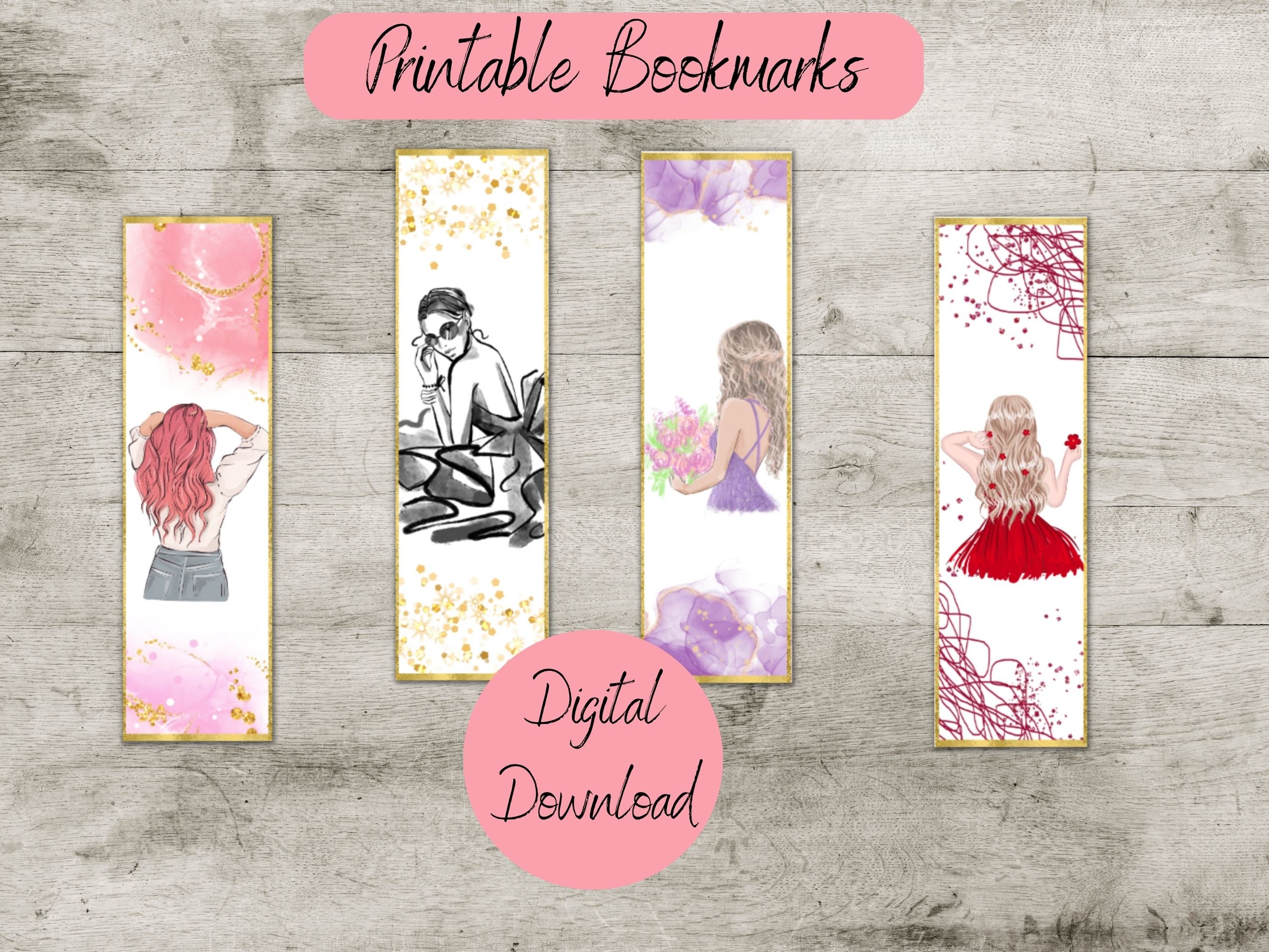 Printable Glitter Bookmark, Digital Bookmark, Unique Bookmarks, Digital ...