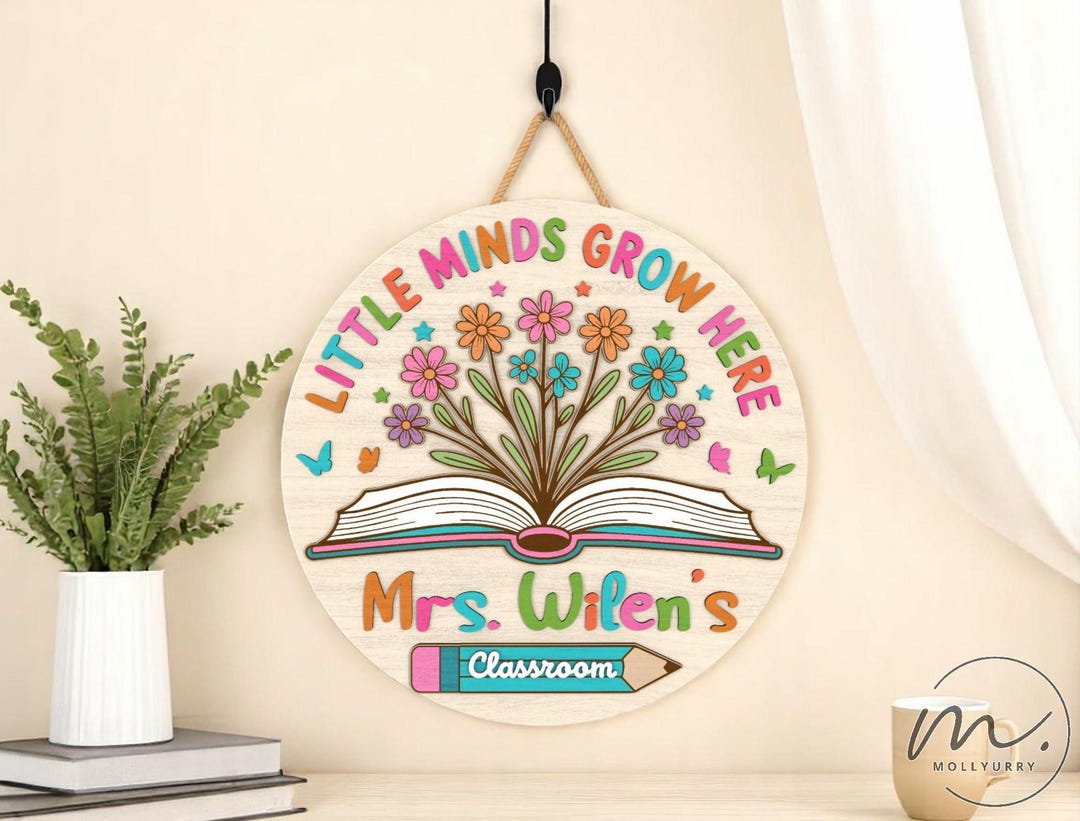 Little Minds Grow Here Teacher Sign, Custom Classroom Door Decor ...