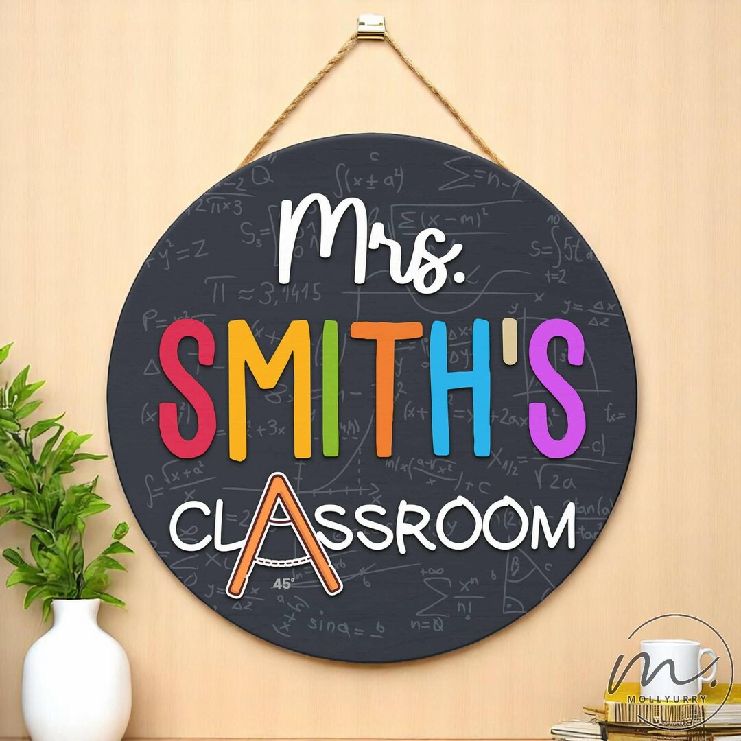 Personalized Math Classroom Wooden Sign, Teacher Door Hanger, Custom ...