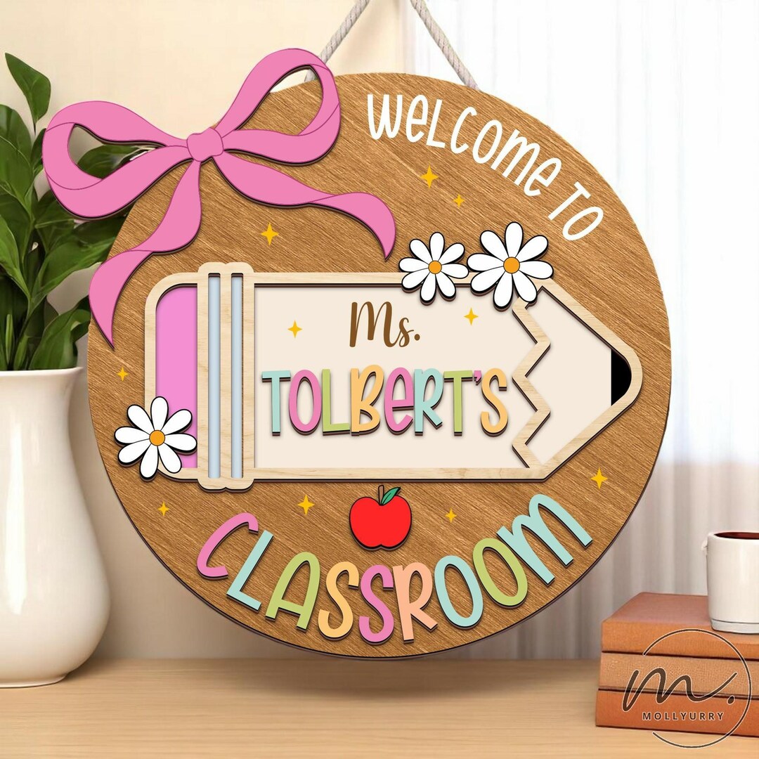 Welcome to Classroom Pencil Sign, Custom Teacher Name Gift, Back to ...