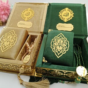 Personalized Prayer Velvet Quran Pearl Prayer Beads Islamic Gift Set ...