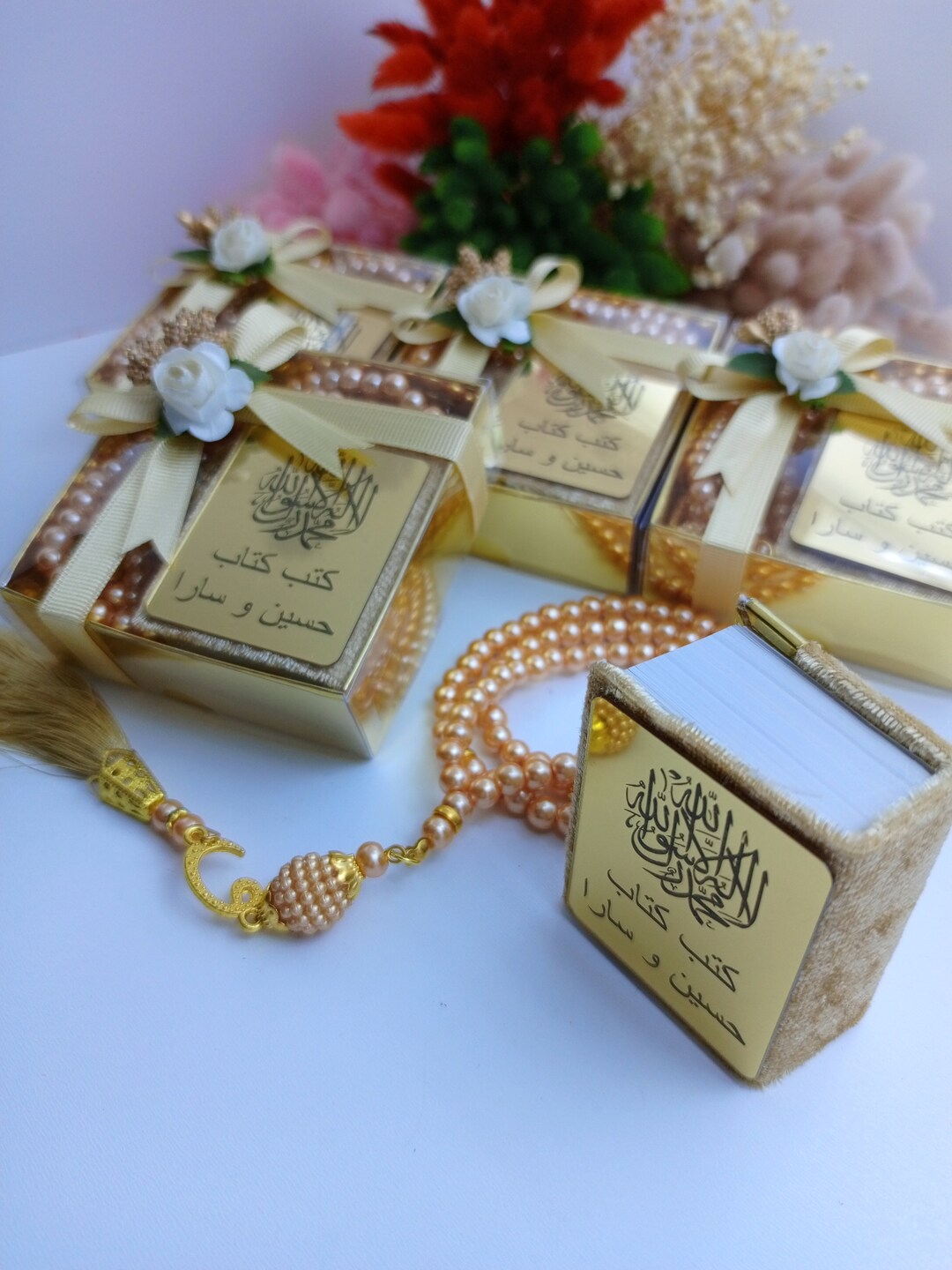 Velvet Mini Quran Gift Set | Pearl Tasbeeh, Decorated Box - Etsy