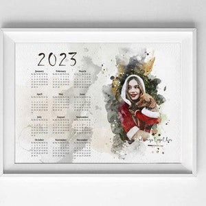 2023 Custom Calendar ,watercolor Portrait From Photo Yearly Calendar ...