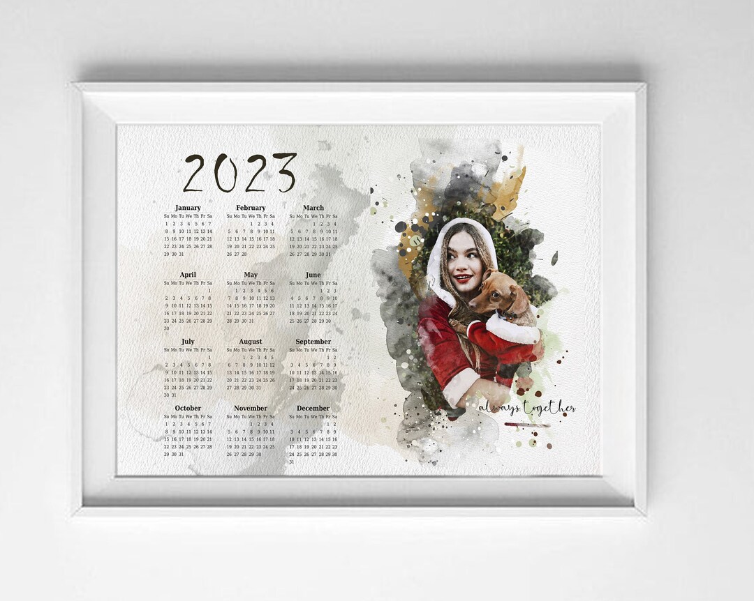 2023 Custom Calendar ,watercolor Portrait From Photo Yearly Calendar ...