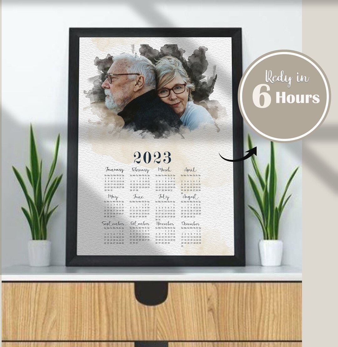 2023 Custom Calendar ,watercolor Portrait From Photo Yearly Calendar ...