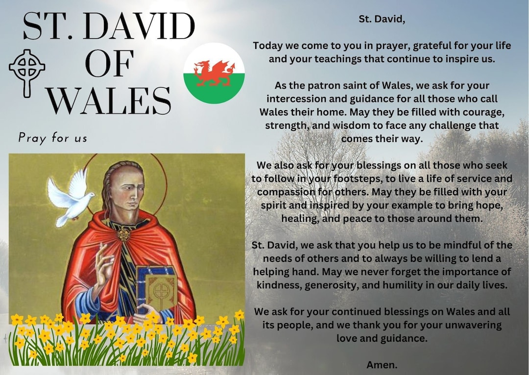 St David of Wales Prayer Card - Etsy