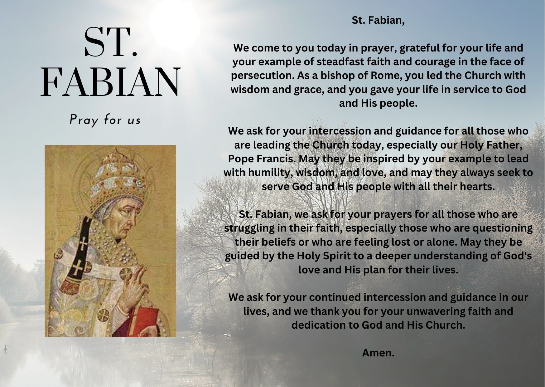 St. Fabian, Pray for Us Prayer Card - Etsy