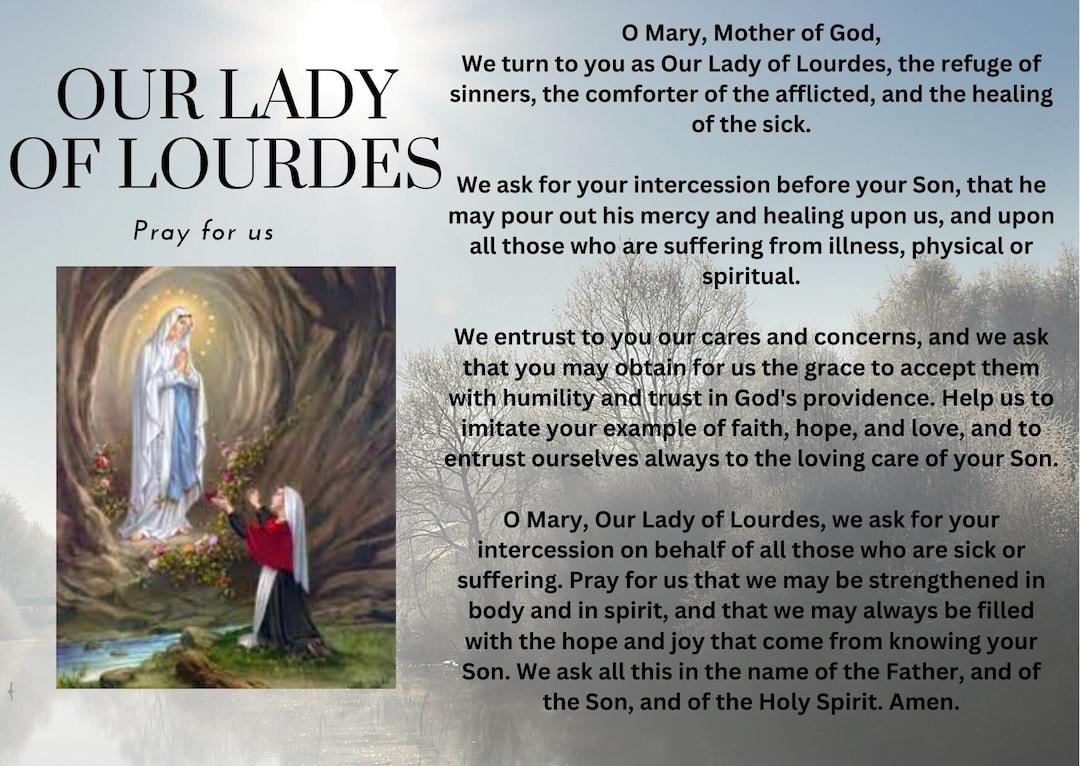 Our Lady of Lourdes, Pray for Us Prayer Card - Etsy