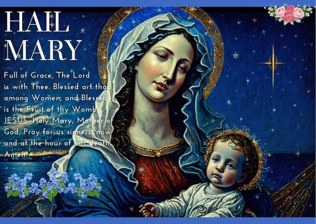 Hail Mary Prayer Card, Rosary Prayer for Immediate Download - Etsy