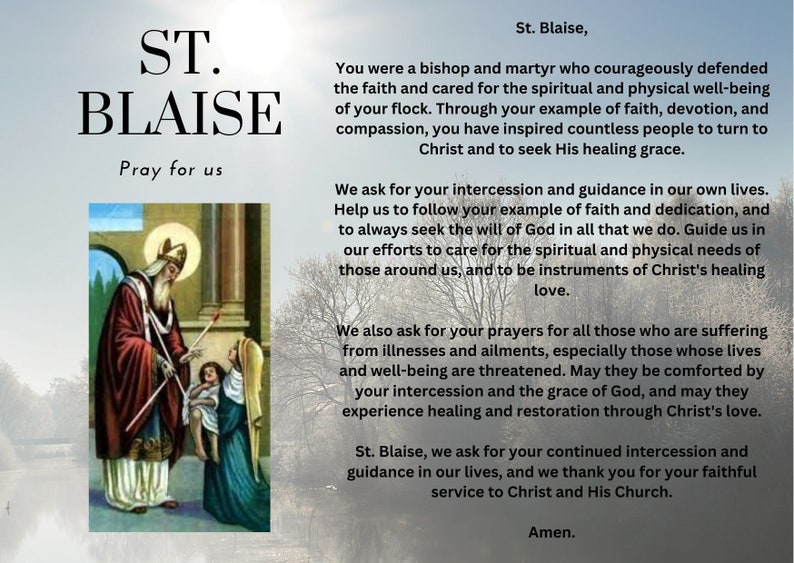 St Blaise, Pray for Us Prayer Card - Etsy