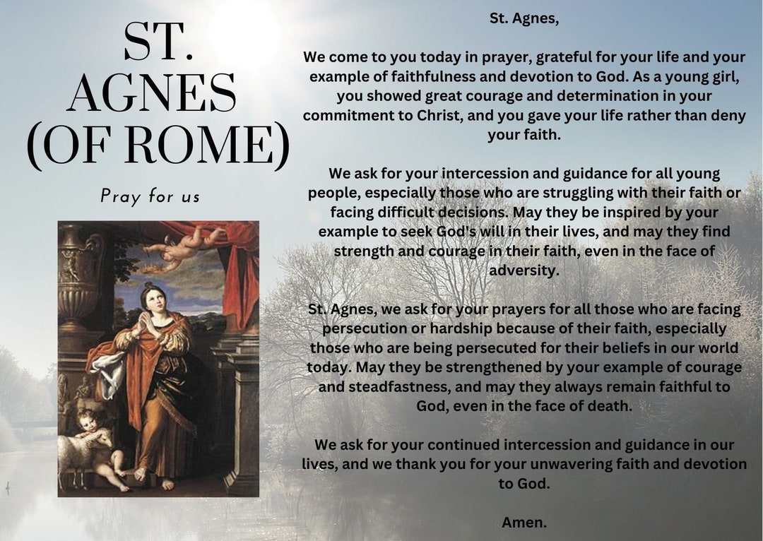 St Agnes of Rome, Pray for Us Prayer Card - Etsy