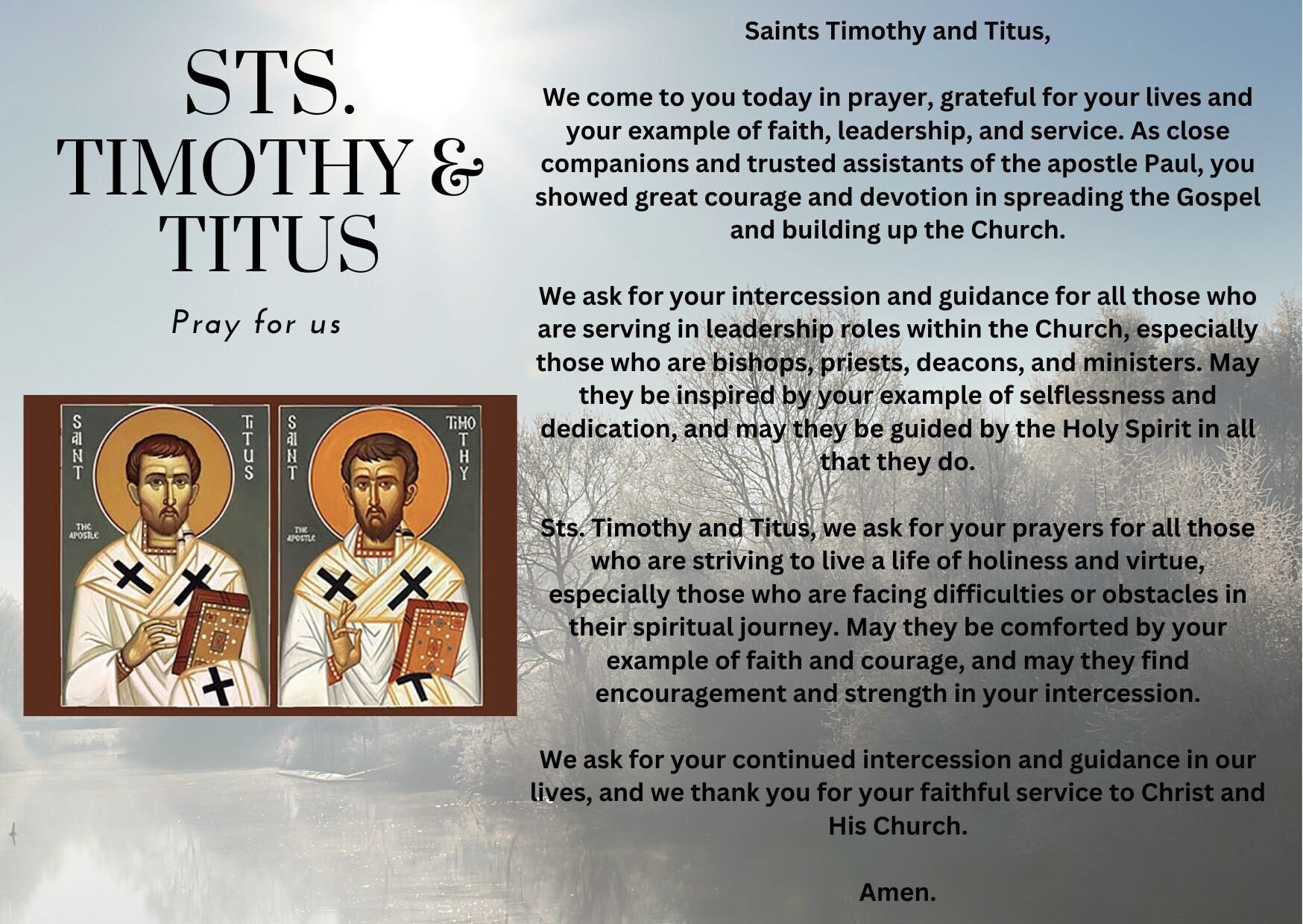 Sts. Timothy and Titus, Pray for Us Prayer Card - Etsy