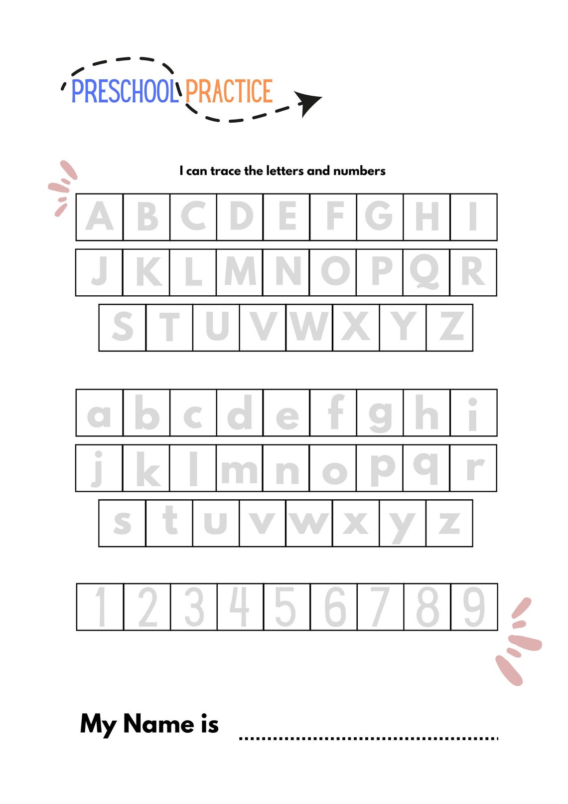 Preschool Practice Writing Numbers and Letters Tracing Worksheet for ...