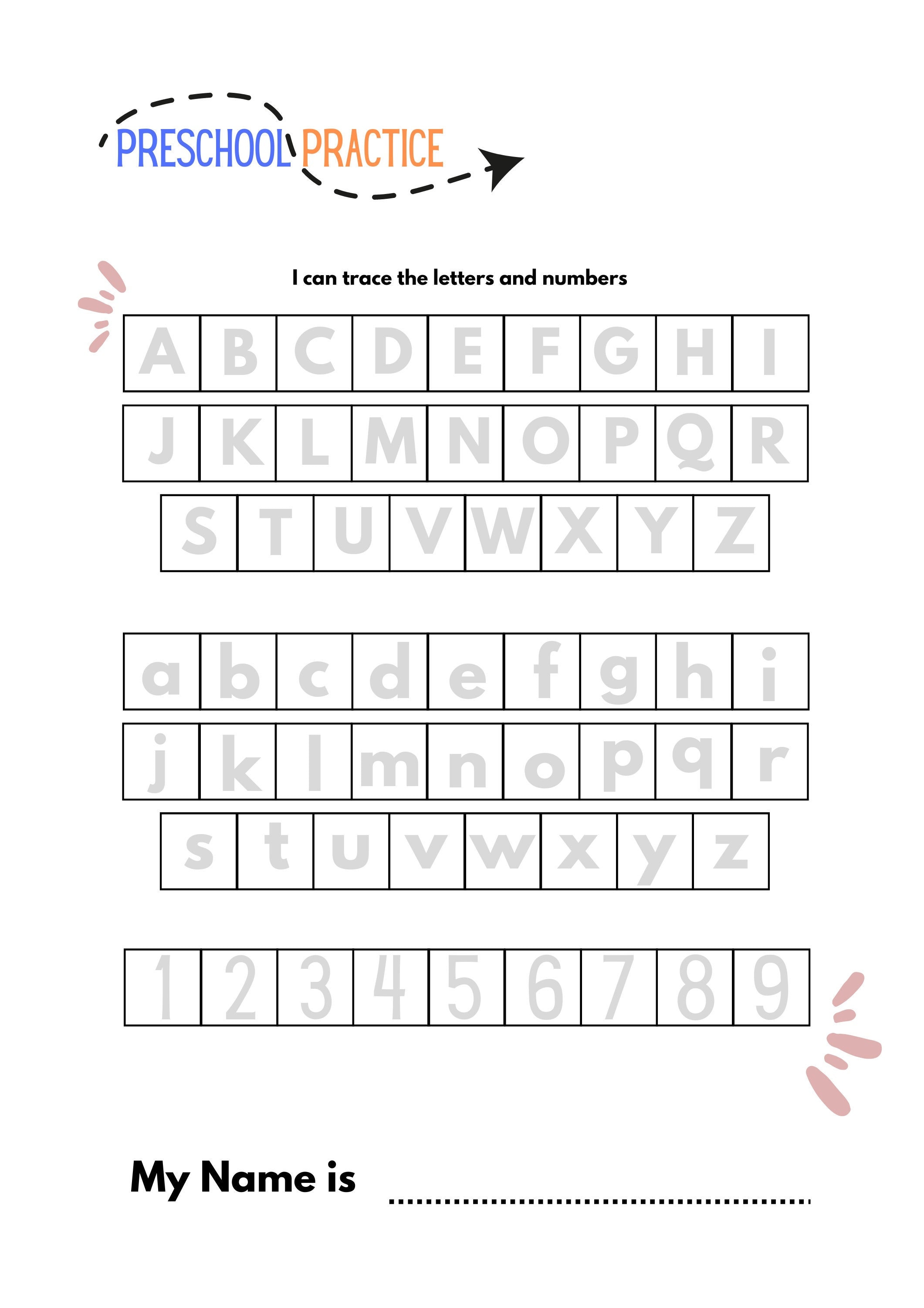 Preschool Practice Writing Numbers and Letters Tracing Worksheet for ...