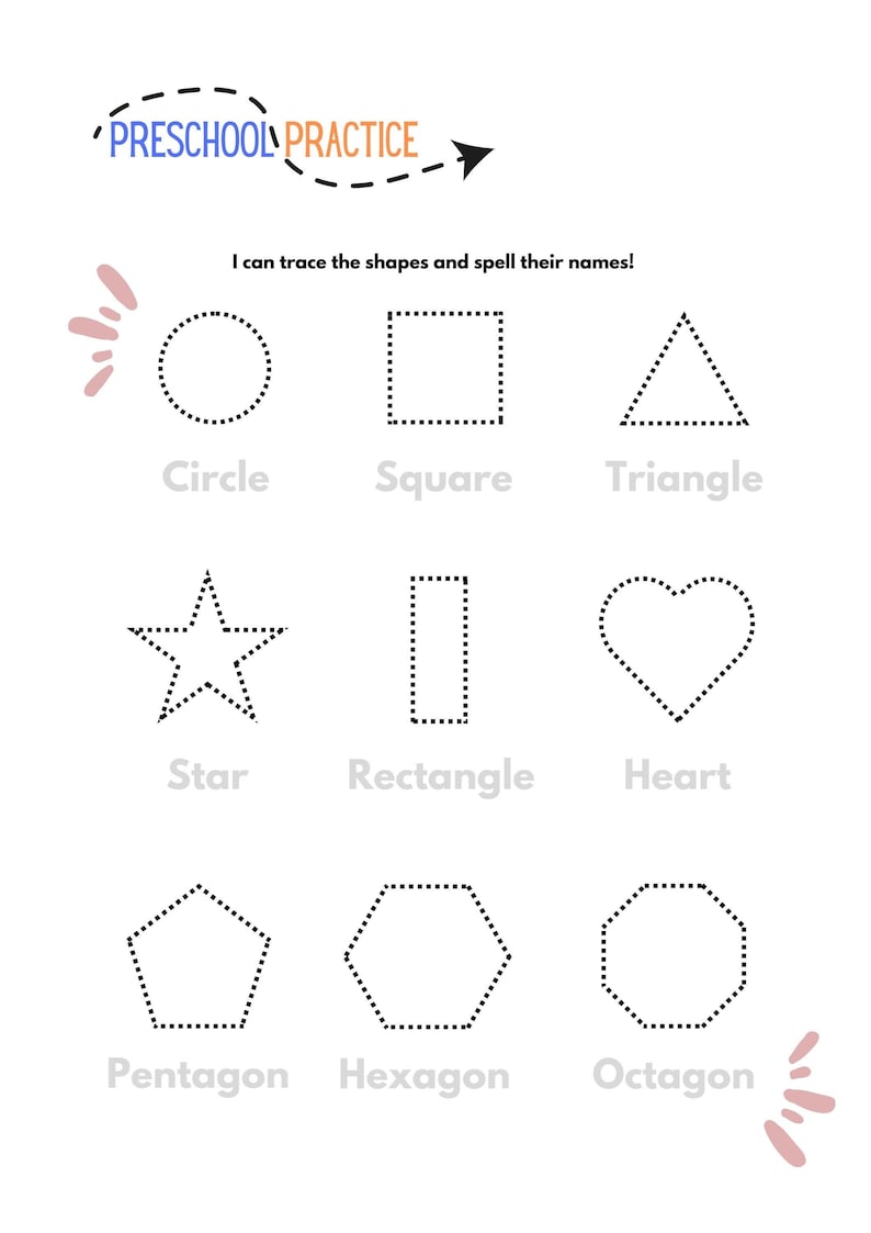 Preschool Practice Making Shapes Tracing Worksheet for Toddlers and ...