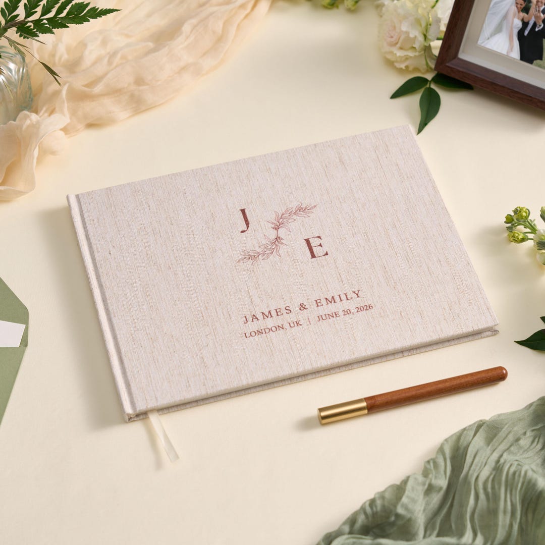 Custom Wedding Guest Book, Personalized Linen Hardcover Album, Wedding ...