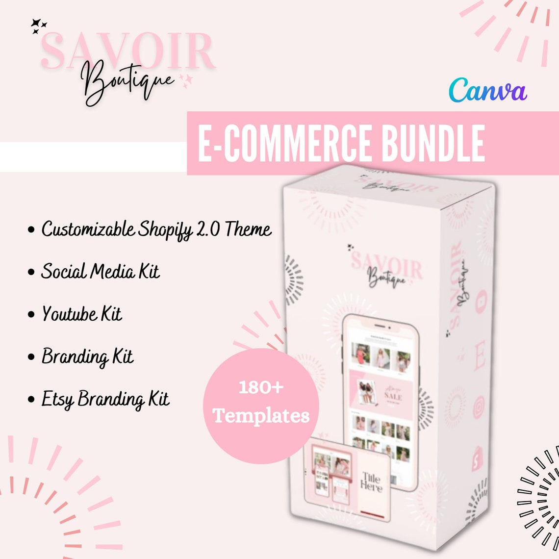 Savoir Ecommerce Bundle Social Media Marketing Template etsy Branding Kit shopify 2.0 ecommerce ...