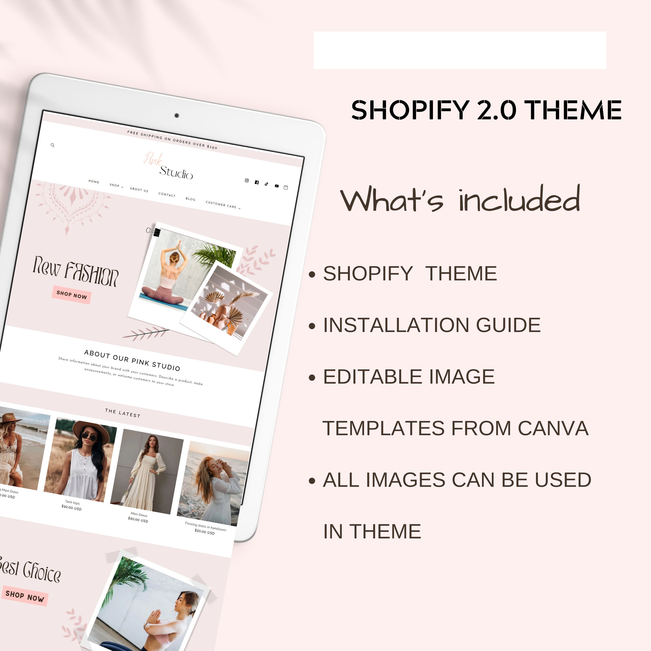Pink Shopify Theme Young Womens Theme Ecommerce Website Template ...