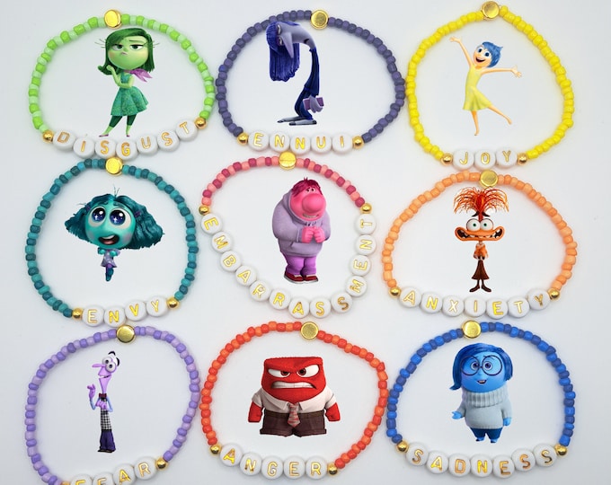 Inside Out Beaded Bracelets Characters, Joy, Fear, Anger, Sadness ...