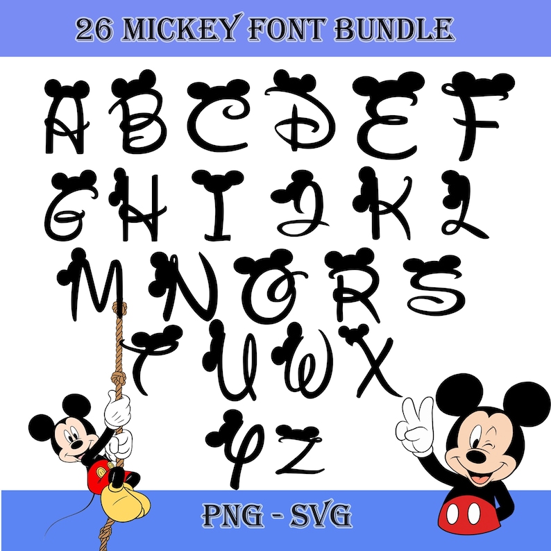 Mickey Themed Font Bundle , 26 Letters SVG and PNG Set , Fun Mickey ...