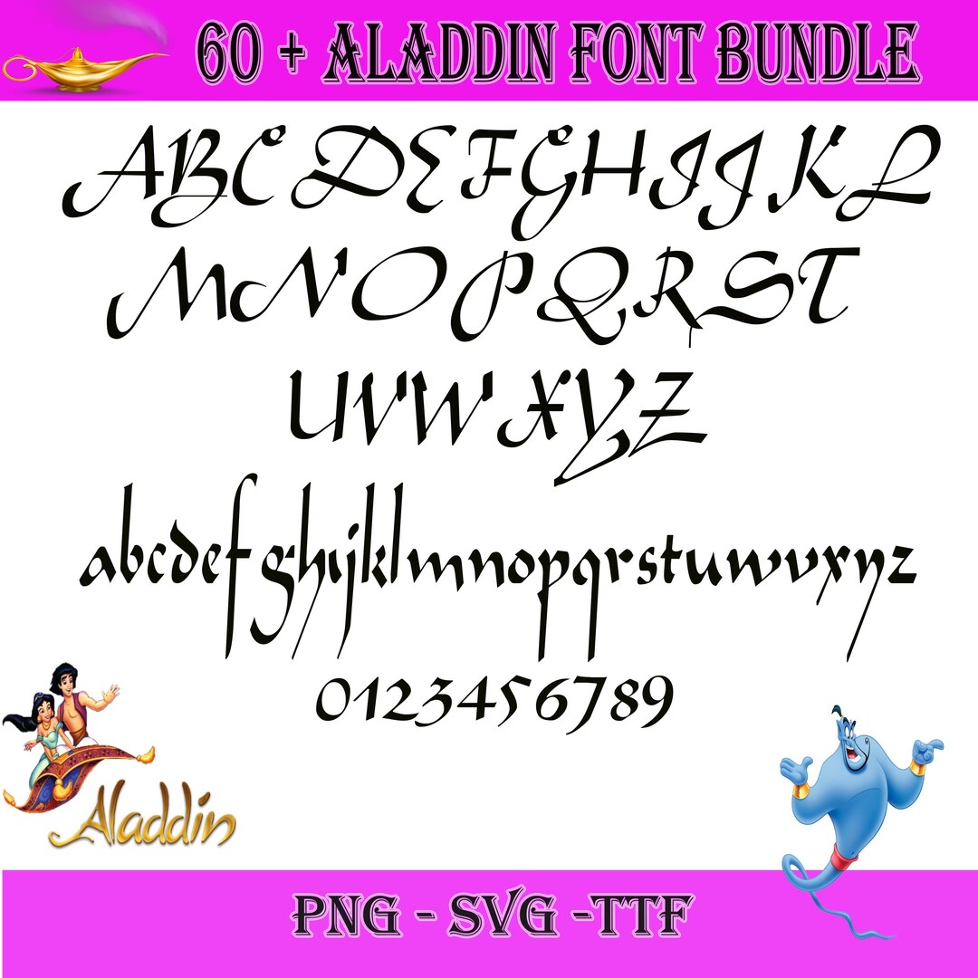 Aladdin Themed Font Bundle , 60 Letters SVG and PNG Set , Fun Aladdin ...