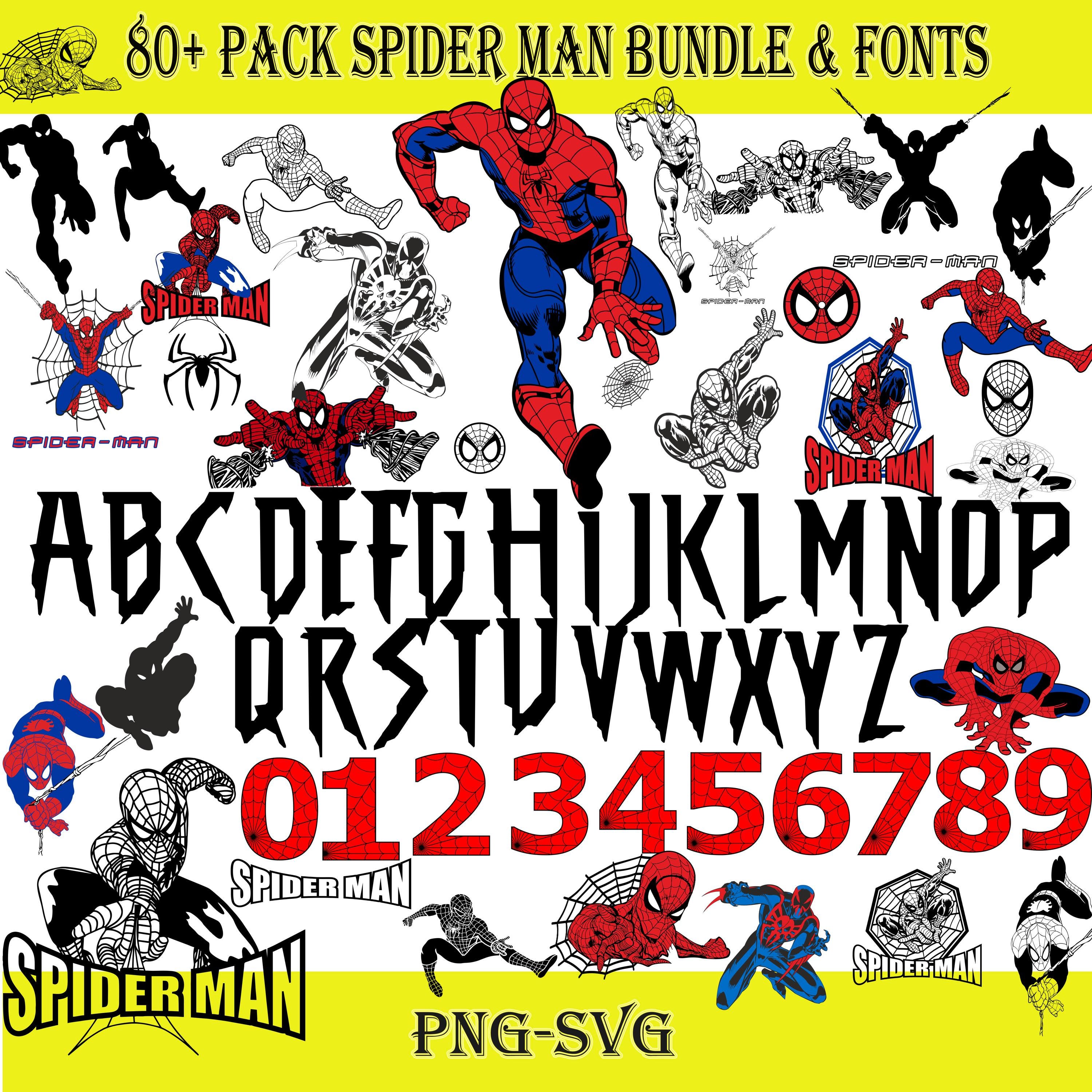80 Spiderman Characters and Fonts Bundle , Digital Spiderman Sticker ...
