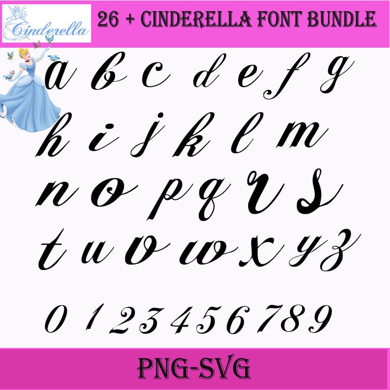 Cinderella Themed Font Bundle , 26 Letters SVG and PNG Set , Fun ...