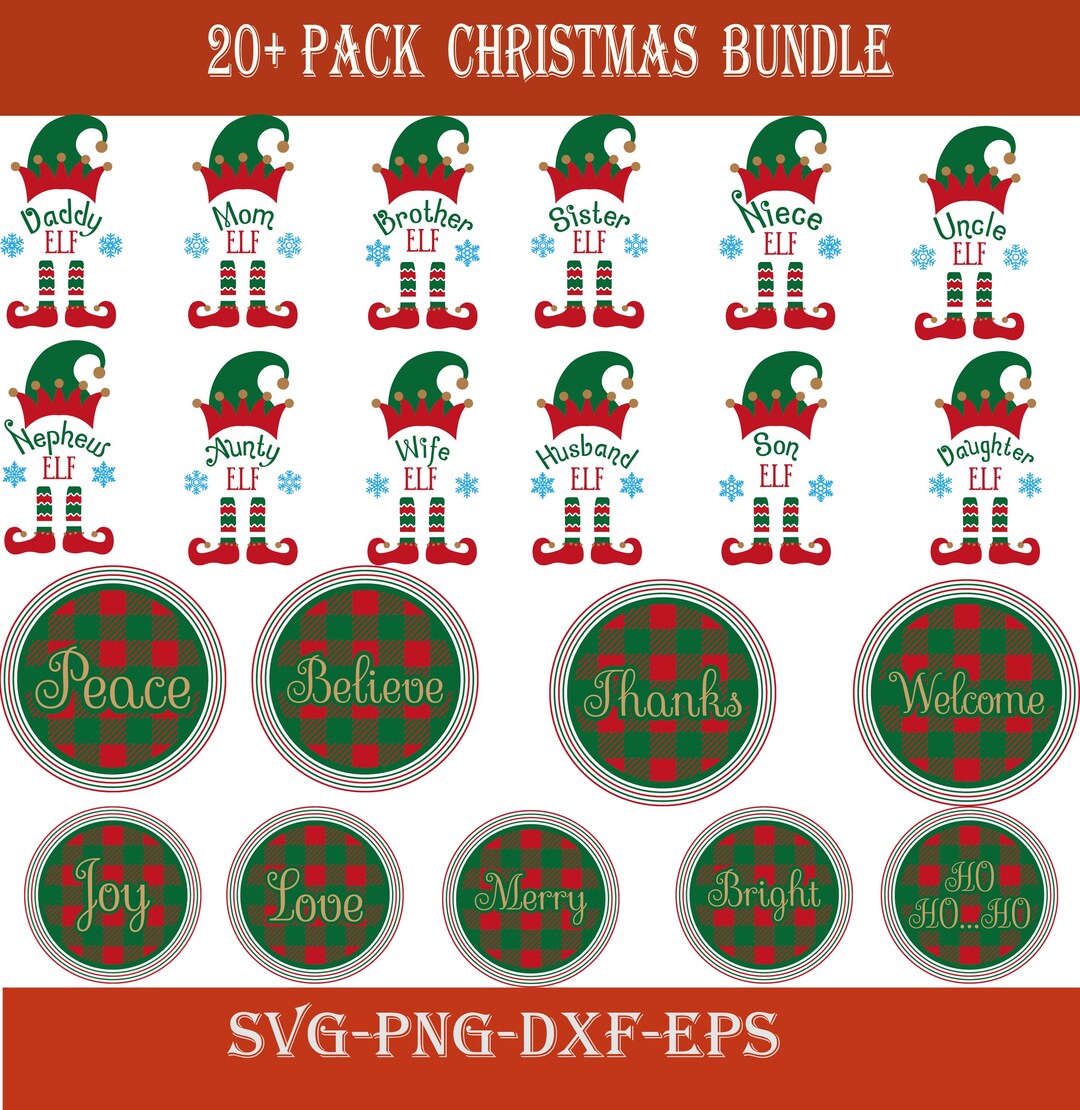 20 Piece Christmas Themed Digital Design Set for Family , Elf ...
