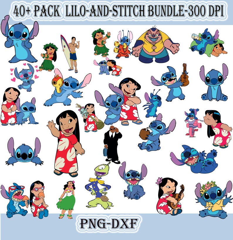 40 Stitch Digital Design Bundle , Lilo and Stitch Images 300 DPI , Lilo ...
