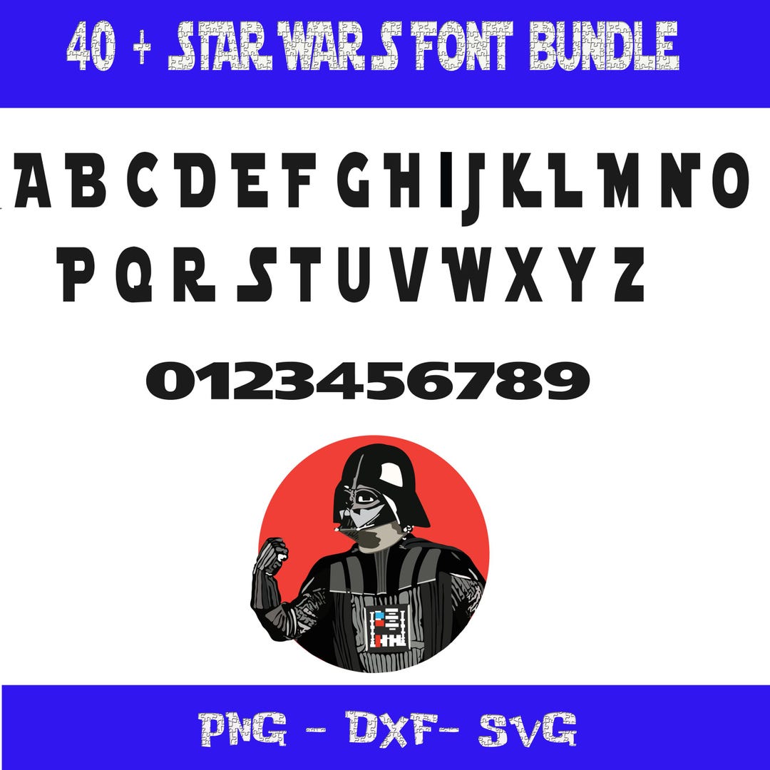 Star Wars Font Bundle, 40 Digital Font Set, Png, Dxf, Svg Digital ...
