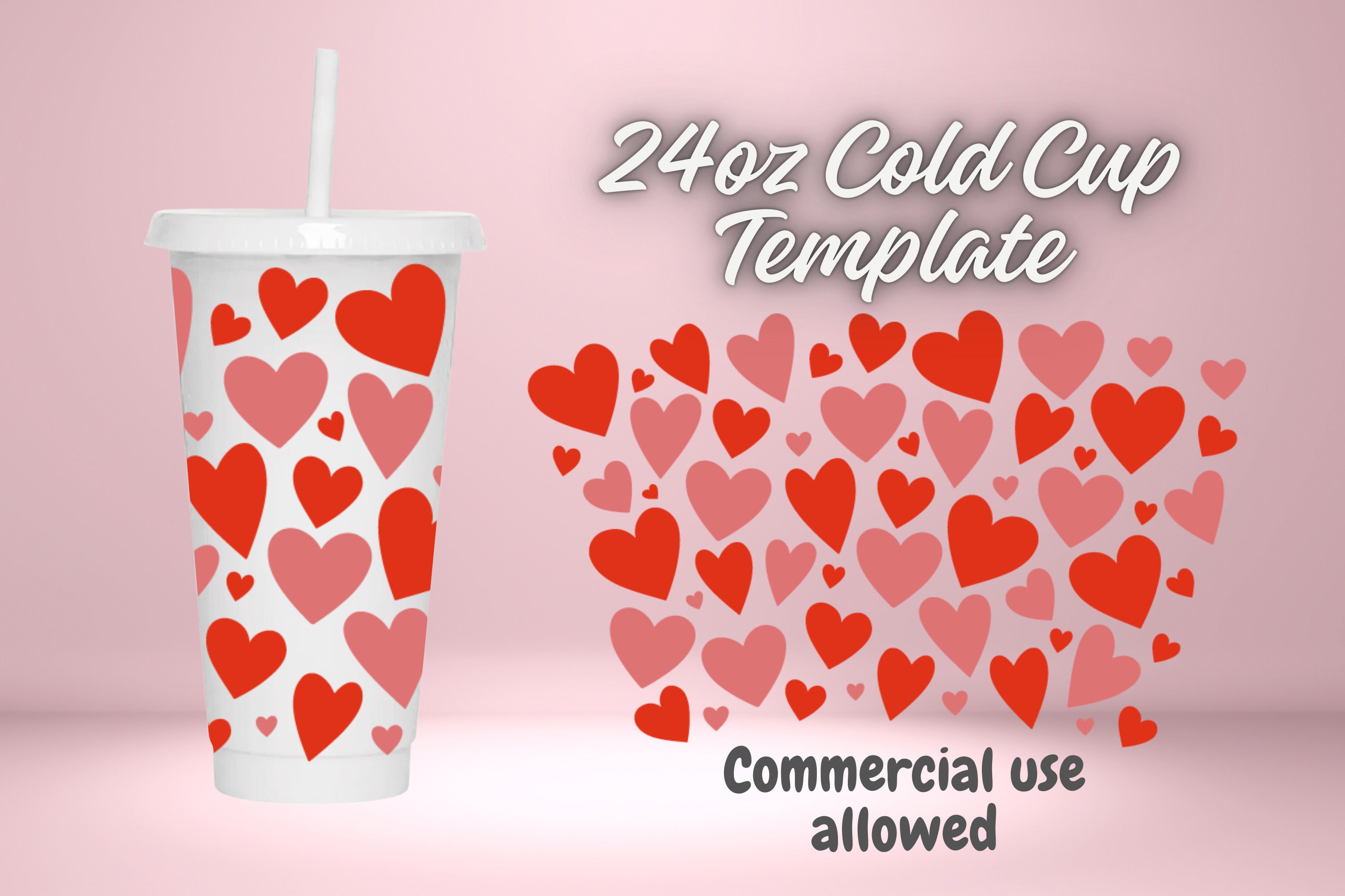 Love Heart Cold Cup Svg Template 24oz Digital Download Valentines ...