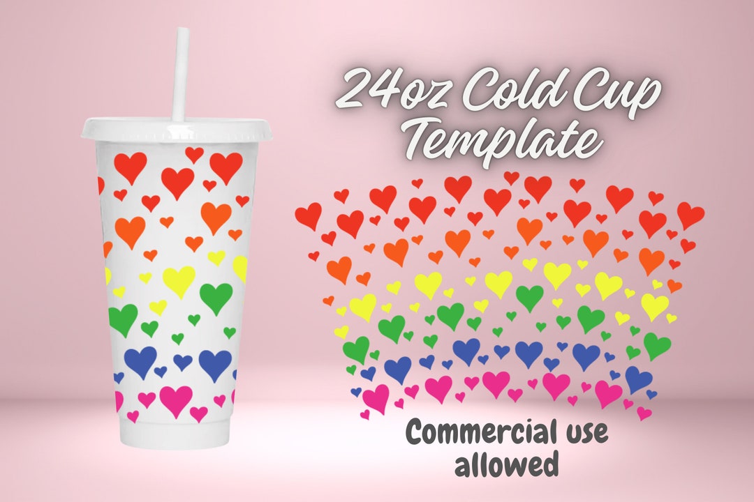 Rainbow Heart Svg 24oz Cold Cup Template, Valentines Multicoloured ...