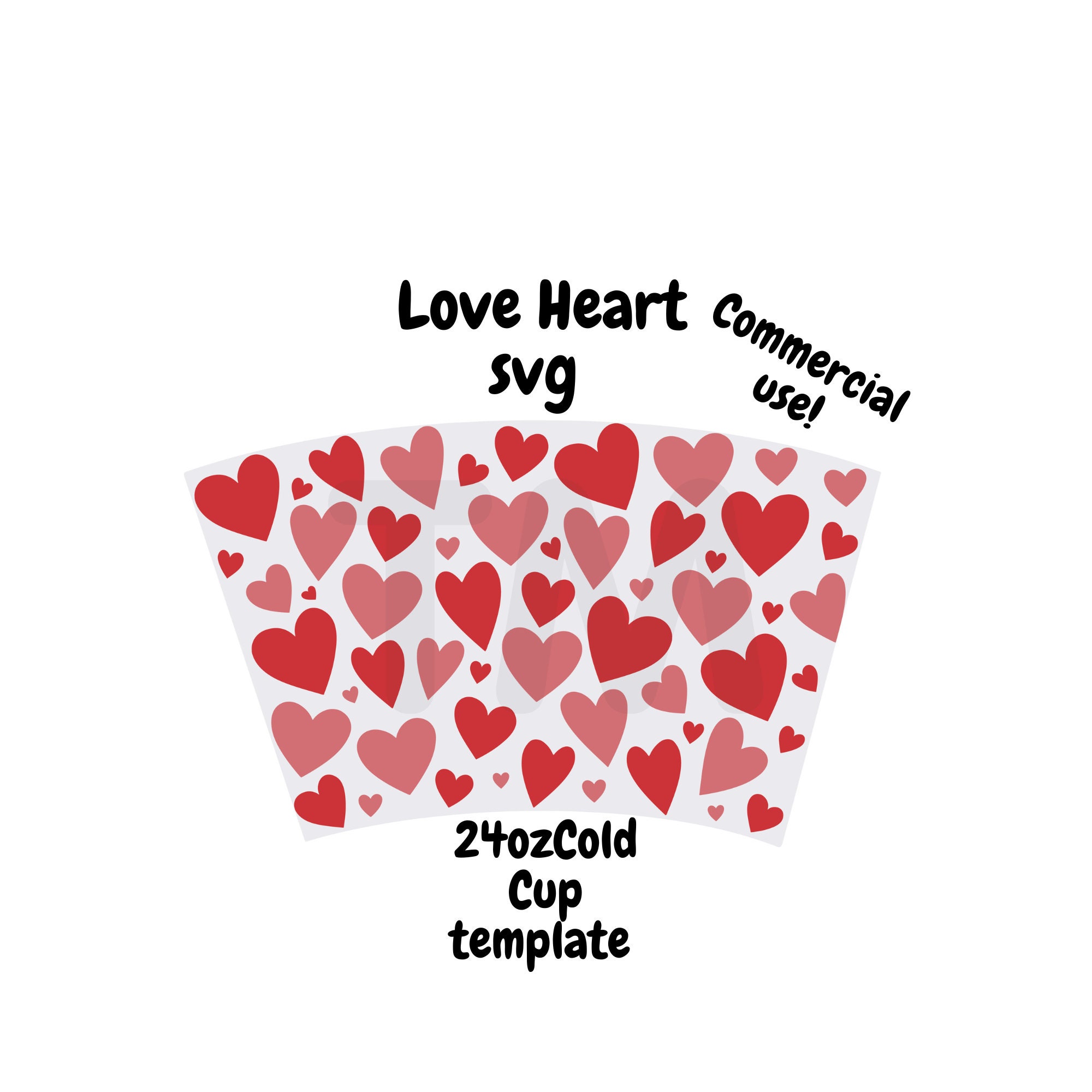 Love Heart Cold Cup Svg Template 24oz Digital Download Valentines ...