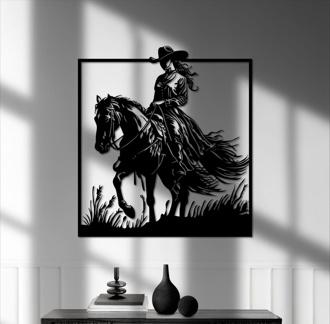 Archivos Dxf, svg, eps, ai y pdf de vaquera a caballo para corte por ...